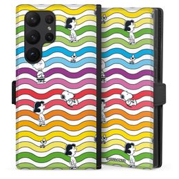 DeinDesign Galaxy S23 Ultra Handy Klapph&uuml;lle Handyh&uuml;lle aus Kunst Leder schwarz Flip Case Snoopy Muster Peanuts Sideflip mit Lasche
