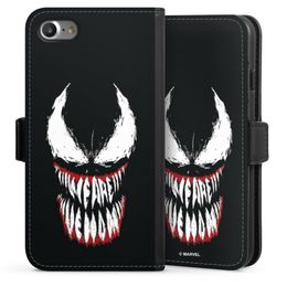 DeinDesign iPhone SE (2020) Handy Klapph&uuml;lle Handyh&uuml;lle aus Kunst Leder schwarz Flip Case Official Licensed Product Marvel Venom Sideflip mit Lasche