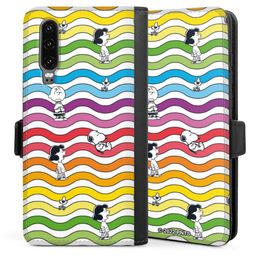 DeinDesign Huawei P30 Handy Klapph&uuml;lle Handyh&uuml;lle aus Kunst Leder schwarz Flip Case Snoopy Muster Peanuts Sideflip mit langer Lasche