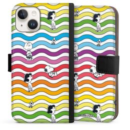 DeinDesign iPhone 14 Handy Klapph&uuml;lle Handyh&uuml;lle aus Kunst Leder schwarz Flip Case Snoopy Muster Peanuts Sideflip mit Lasche