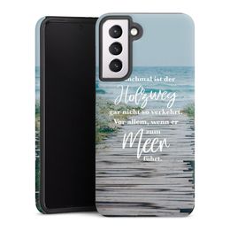 DeinDesign Galaxy S21 5G Handy Panzer Handyh&uuml;lle robuste Outdoor H&uuml;lle Schutzh&uuml;lle matt Statement Beach Spruch Tough Case