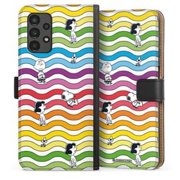 DeinDesign Galaxy A13 4G Handy Klapph&uuml;lle Handyh&uuml;lle aus Kunst Leder schwarz Flip Case Snoopy Muster Peanuts Sideflip mit langer Lasche