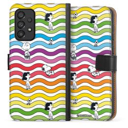 DeinDesign Galaxy A33 5G Handy Klapph&uuml;lle Handyh&uuml;lle aus Kunst Leder schwarz Flip Case Muster Peanuts Snoopy Sideflip mit langer Lasche