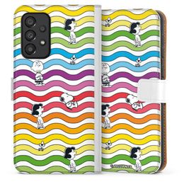 DeinDesign Galaxy A33 5G Handy Klapph&uuml;lle Handyh&uuml;lle aus Kunst Leder wei&szlig; Flip Case Snoopy Muster Peanuts Sideflip mit Lasche