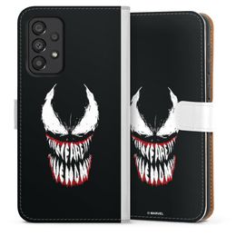 DeinDesign Galaxy A33 5G Handy Klapph&uuml;lle Handyh&uuml;lle aus Kunst Leder wei&szlig; Flip Case Official Licensed Product Marvel Venom Sideflip mit Lasche