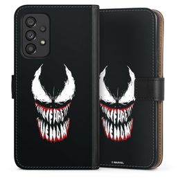 DeinDesign Galaxy A53 5G Handy Klapph&uuml;lle Handyh&uuml;lle aus Kunst Leder schwarz Flip Case Official Licensed Product Marvel Venom Sideflip mit langer Lasche
