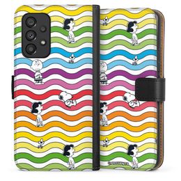 DeinDesign Galaxy A53 5G Handy Klapph&uuml;lle Handyh&uuml;lle aus Kunst Leder schwarz Flip Case Muster Peanuts Snoopy Sideflip mit langer Lasche