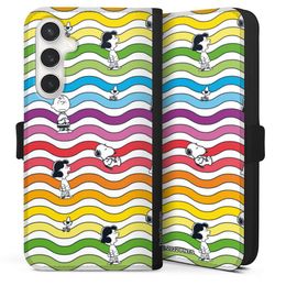DeinDesign Galaxy S24 FE 5G Handy Klapph&uuml;lle Handyh&uuml;lle aus Kunst Leder schwarz Flip Case Snoopy Muster Peanuts Sideflip mit Lasche