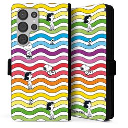 DeinDesign Galaxy S25 Ultra Handy Klapph&uuml;lle Handyh&uuml;lle aus Kunst Leder schwarz Flip Case Snoopy Muster Peanuts Sideflip mit Lasche