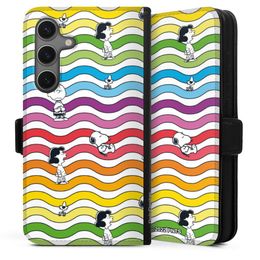 DeinDesign Galaxy S25 Handy Klapph&uuml;lle Handyh&uuml;lle aus Kunst Leder schwarz Flip Case Snoopy Muster Peanuts Sideflip mit Lasche