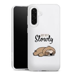 DeinDesign Galaxy A56 5G Handy Silikon H&uuml;lle Case wei&szlig; Handyh&uuml;lle Animals Lazy Sunday Sloth Statement Spruch Motivation Silikon Case