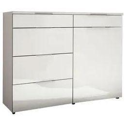 Kombikommode Wiemann "Como", wei&szlig; (wei&szlig;, dekor, glas wei&szlig;, chrom), B:140cm H:91,2cm T:43cm, Floatglas, Holzwerkstoff, Metall, Sideboards, Kombikommode, vormontiert