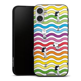 DeinDesign iPhone 16 Plus Handy Premium Silikon H&uuml;lle Handyh&uuml;lle schwarz Case Snoopy Muster Peanuts Silikon Premium Case