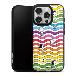 DeinDesign iPhone 16 Pro Handy Premium Silikon H&uuml;lle Handyh&uuml;lle schwarz Case Snoopy Muster Peanuts Silikon Premium Case