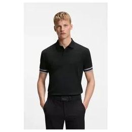 Poloshirt BOSS Green "Polo Zone", Herren, Gr. L, schwarz (schwarz001), Jersey, Obermaterial: 100% Baumwolle, unifarben, slim fit h&uuml;ftlang, B&uuml;ndchen, Shirts, mit Piqu&eacute;-Streifen und einem Logo am &Auml;rmel