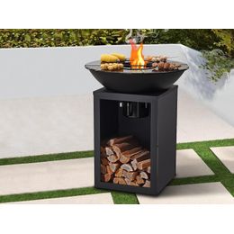 Vente-unique BBQ Plancha-Grill und Feuerschale - Holzkohle und Holz - mit Aufbewahrungselement - 80 x 80 x 96 cm - schwarz - IGNOS 1623635