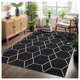 Teppich Sanat "Trellis", schwarz, B:60cm H:10mm L:110cm, Kunstfaser, Teppiche, Teppich, Kurzflor, skandi, boho, auch als L&auml;ufer und in rund