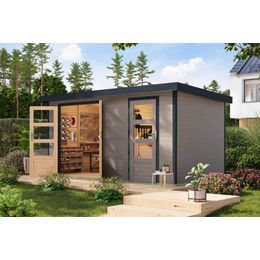 Gartenhaus Karibu "Merkurino, in verschiedenen Farben", grau (wassergrau, anthrazit), ohne Fu&szlig;boden, Blechdach, Massivholz, Gartenh&auml;user, Gartenhaus