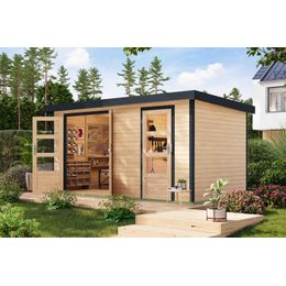 Gartenhaus Karibu "Merkurino, in verschiedenen Farben", naturbelassen, anthrazit, ohne Fu&szlig;boden, Blechdach, Massivholz, Gartenh&auml;user, Gartenhaus