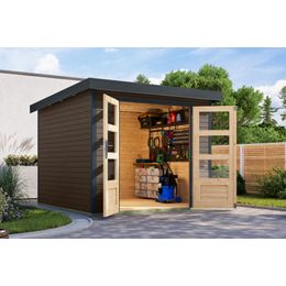 Gartenhaus Karibu "Jupiterino 3,5, in verschiedenen Farben", terragrau, anthrazit, ohne Fu&szlig;boden, Blechdach, Massivholz, Gartenh&auml;user, Gartenhaus