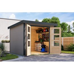 Gartenhaus Karibu "Jupiterino 3,5, in verschiedenen Farben", wassergrau, anthrazit, ohne Fu&szlig;boden, Blechdach, Massivholz, Gartenh&auml;user, Gartenhaus