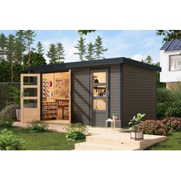 Gartenhaus Karibu "Merkurino, in verschiedenen Farben", terragrau, anthrazit, ohne Fu&szlig;boden, Blechdach, Massivholz, Gartenh&auml;user, Gartenhaus