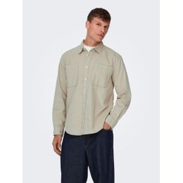 Only & Sons Langarmhemd ONLY & SONS "OS ONSALP RLX 2PKT WASHD COR", Herren, Gr. XL, N-Gr, silber (silber lining), Cord, Obermaterial: 100% Baumwolle, unifarben, regular fit, Rundhals, 1-Knopf-Manschette, Hemden