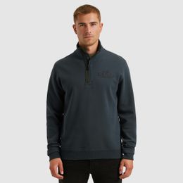 PME-Legend Sweater PME LEGEND, Herren, Gr. XL, blau (carbon), Sweatware, Obermaterial: 95% Baumwolle, 5% Elasthan, regular fit h&uuml;ftbedeckend, Rundhals, B&uuml;ndchen, Sweatshirts Sweater, mit Logo-Stickerei und Troyer-Kragen mit Rei&szlig;verschluss