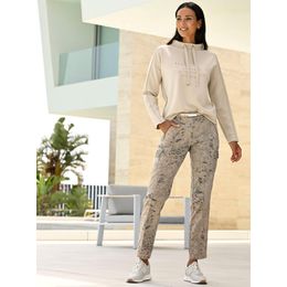 Sweatshirt Heine, Damen, Gr. 38, sand, bedruckt, 50% Modal, 44% Polyester, 6% Elasthan, unifarben, Rundhals, Sweatshirts Sweatshirt
