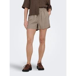 Shorts Only "ONLARIS LIFE PULL UP SHORTS WVN CC", Damen, Gr. M, N-Gr, taupe gray, Web, Obermaterial: 93% Viskose, 7% Polyester, unifarben, regular fit kurz, Hosen Shorts, mit Bindeverschluss