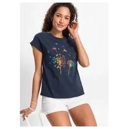 T-Shirt bonprix, Damen, Gr. 40/42 (M), blau (tiefblau floral), Obermaterial: 100% Baumwolle, bequem, Shirts T-Shirt, bequeme Passform, Kurzarm-Design, aus Baumwolle