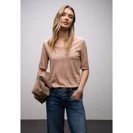 Kurzarmshirt Street One, Damen, Gr. 38, light apricot, Jersey, Obermaterial: 50% Baumwolle, 50% Modal, tailliert h&uuml;ftbedeckend, V-Ausschnitt, Shirts, mit Leo-Print