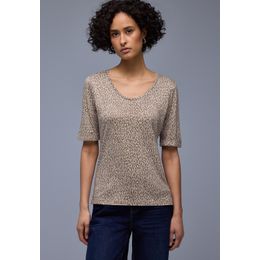 Kurzarmshirt Street One, Damen, Gr. 38, light terra mocha, Jersey, Obermaterial: 50% Baumwolle, 50% Modal, tailliert h&uuml;ftbedeckend, V-Ausschnitt, Shirts, mit Leo-Print