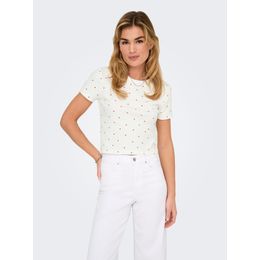 Kurzarmshirt Only "ONLFENJA LIFE SS AOP TOP JRS NOOS", Damen, Gr. L, wei&szlig; (cloud dancer aop:hearts), Jersey, Obermaterial: 95% Baumwolle, 5% Elasthan, bedruckt, regular fit normal, Rundhals, Shirts, Baumwollmischung, Cropped Fit, Rundhals