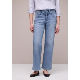 High-waist-Jeans Street One "Style Emee", Damen, Gr. 31, L&auml;nge 30, light blau wash, Denim/Jeans, Obermaterial: 63% Baumwolle, 25% Polyester, 10% Viskose, 2% Elasthan, unifarben, loose fit lang, Jeans High-Waist-Jeans, mit weitem Bein und Viskose mit Stretch