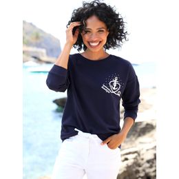 Sweatshirt Heine, Damen, Gr. 36, blau (marine), 82% Baumwolle, 18% Polyester, bedruckt, gemustert, mehrfarbig, unifarben, Rundhals, Sweatshirts Sweatshirt