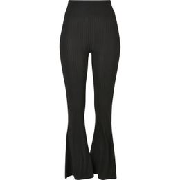 Leggings Urban Classics "Urban Classics Damen Ladies High Waist Rib Flared Leggings", Damen, Gr. XL, US-Gr&ouml;&szlig;en, schwarz, 95% Polyester, 5% Elasthan, unifarben, slim fit, Hosen Leggings