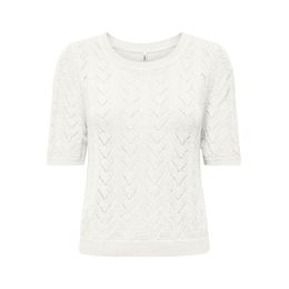 Kurzarmpullover Only "ONLSUNNY SS O-NECK KNT", Damen, Gr. S, cloud dancer, Strick, Obermaterial: 55% Polyacryl, 45% Nylon, unifarben, regular fit normal, Rundhals, Pullover, Kunstfaser, regular fit, Rundhals