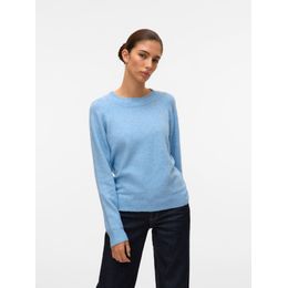 V&eacute;ro Moda Rundhalspullover VERO MODA "VMDOFFY LS O-NECK BLOUSE GA NOOS", Damen, Gr. M, blau (blau jasper melange), Strick, Obermaterial: 94% Polyester, 3% Elasthan, 3% Nylon, meliert, regular fit normal, Rundhals, Rippb&uuml;ndchen, Pullover Rundhalspullover, Materialmix, regular fit