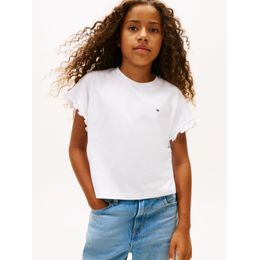 T-Shirt Tommy Hilfiger "ESSENTIAL TOP SHORT SLEEVE", M&auml;dchen, Gr. 5 (110), wei&szlig;, Single Jersey, Obermaterial: 60% Baumwolle, 40% Polyester, unifarben, relaxed fit normal, Rundhals, R&uuml;schen, Shirts T-Shirt, Kinder bis 16 Jahre, mit R&uuml;schen, relaxed fit