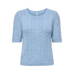 Kurzarmpullover Only "ONLSUNNY SS O-NECK KNT", Damen, Gr. M, soft chambray, Strick, Obermaterial: 55% Polyacryl, 45% Nylon, unifarben, regular fit normal, Rundhals, Pullover, Kunstfaser, regular fit, Rundhals