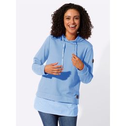 Kapuzensweatshirt Casual Looks, Damen, Gr. 52, himmelblau, 50% Baumwolle, 50% Polyester, gemustert, gestreift, unifarben, Sweatshirts