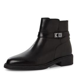 Stiefelette Tamaris, Damen, Gr. 39, schwarz, Leder, unifarben, Schuhe Stiefelette, Blockabsatz, Businesschuh mit dezentem Zierriemen mit Applikation