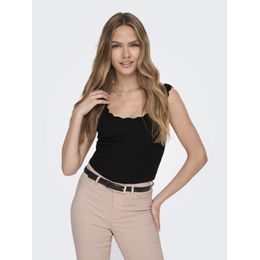 Jacqueline de Yong Stricktop JDY "JDYNANNA S/L SCALLOP EDGE TOP KNT NOOS", Damen, Gr. M, schwarz, Strick, Obermaterial: 80% Viskose, 20% Nylon, unifarben, regular fit h&uuml;ftlang, Rundhals, Tops Stricktop