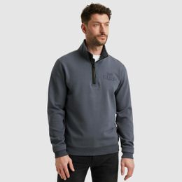 PME-Legend Sweater PME LEGEND, Herren, Gr. XL, vintage indigo, Sweatware, Obermaterial: 95% Baumwolle, 5% Elasthan, unifarben, regular fit h&uuml;ftbedeckend, Rundhals, B&uuml;ndchen, Sweatshirts Sweater, mit Logo-Stickerei und Troyer-Kragen mit Rei&szlig;verschluss