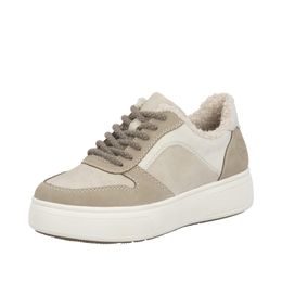 Plateausneaker Rieker, Damen, Gr. 42, beige (beige, creme), Nubuklederimitat, Schuhe Plateausneaker, Retro-Sneaker, Schn&uuml;rschuh, Halbschuh mit Teddyfutter