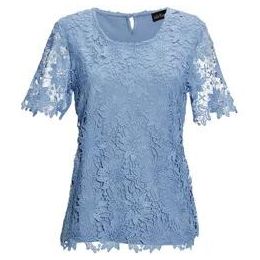 Kurzarmbluse GOLDNER "Kurzgr&ouml;&szlig;e Festbluse mit floraler Spitze", Damen, Gr. 25, blau (regattablau), Obermaterial: 100% Polyester PES., festlich, normal, Rundhals, Sonstiges, Blusen, Ohne