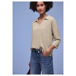 3/4-Arm-Shirt Street One, Damen, Gr. 36, cotton beige, Jersey, Obermaterial: 50% Viskose, 47% Polyester, 3% Elasthan, unifarben, normal h&uuml;ftbedeckend, V-Ausschnitt, Shirts 3/4-Arm-Shirt, mit Polokragen und V-Ausschnitt