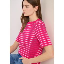Rundhalsshirt Cecil, Damen, Gr. L (42), beetroot pink, Jersey, Obermaterial: 100% Baumwolle, gestreift, normal h&uuml;ftbedeckend, Rundhals, Shirts Rundhalsshirt, Sommershirt im Streifen-Look