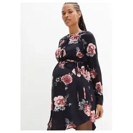 Umstandskleid bonprix "Umstands- und Stillblusenkleid aus flie&szlig;ender Viskose", Damen, Gr. 38, N-Gr, schwarz (schwarz gebl&uuml;mt), Obermaterial: 100% Viskose, loose fit, Kleider, f&uuml;r Schwangerschaft und Stillzeit, aus Viskose, lockere Passform